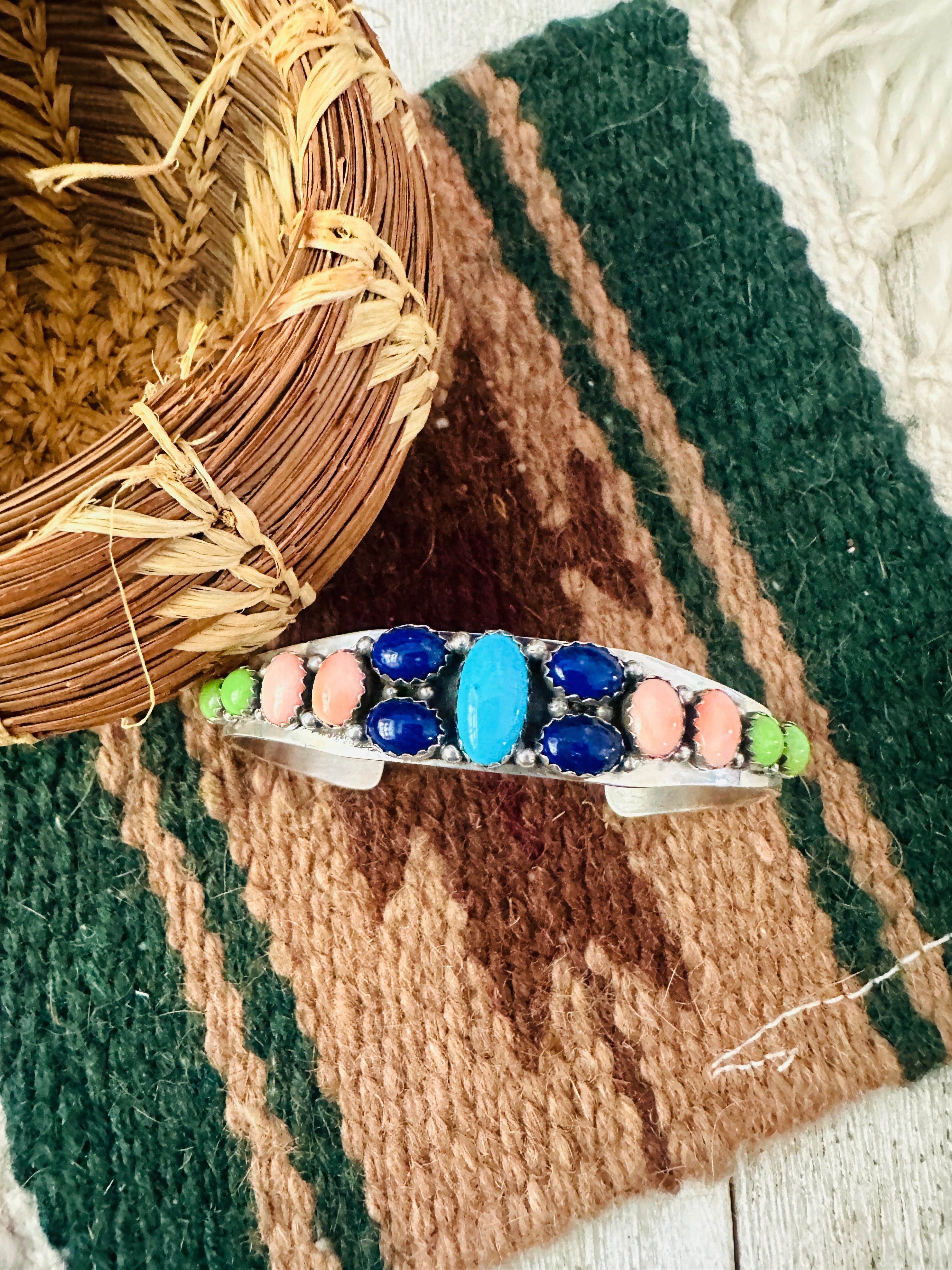 Handcrafted Old Pawn Multi Stone & Sterling Silver Cuff Bracelet by Da ...