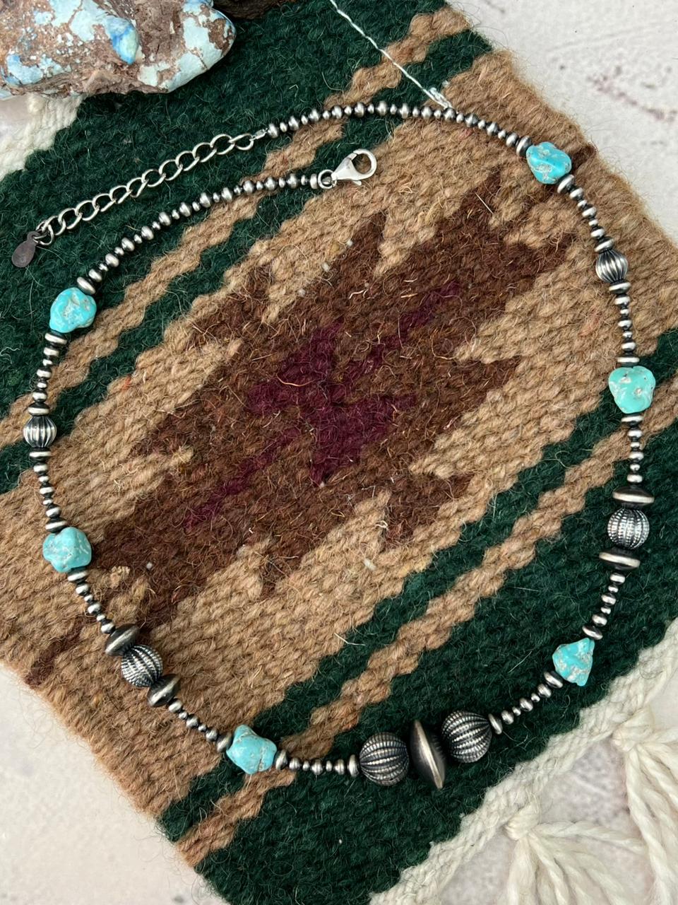 Handmade Sterling Silver Beaded White Water Turquoise Necklace "Signed ...