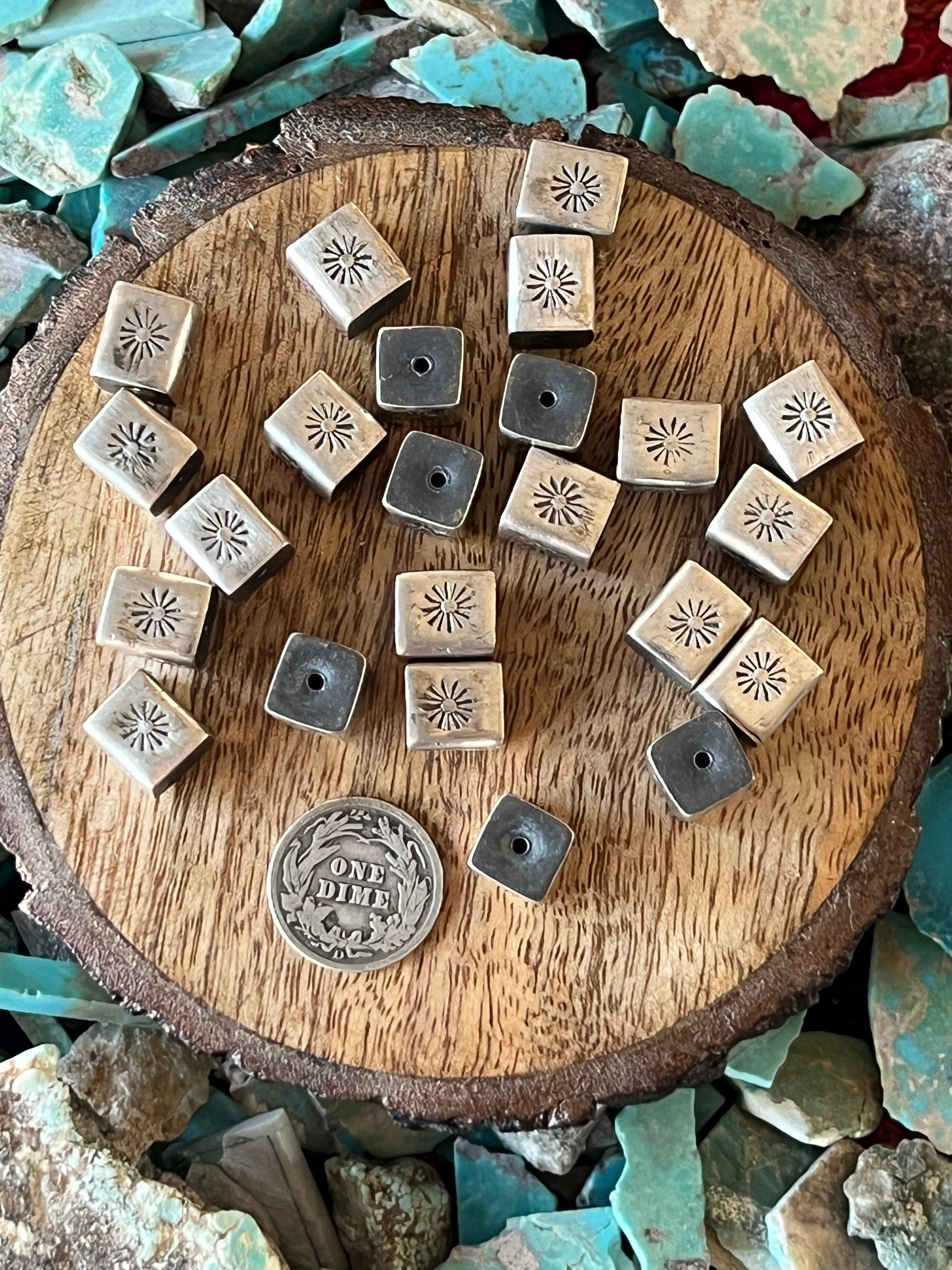 Handmade Stamped Sterling Silver Cube Beads, The Sunburst – Nizhoni ...
