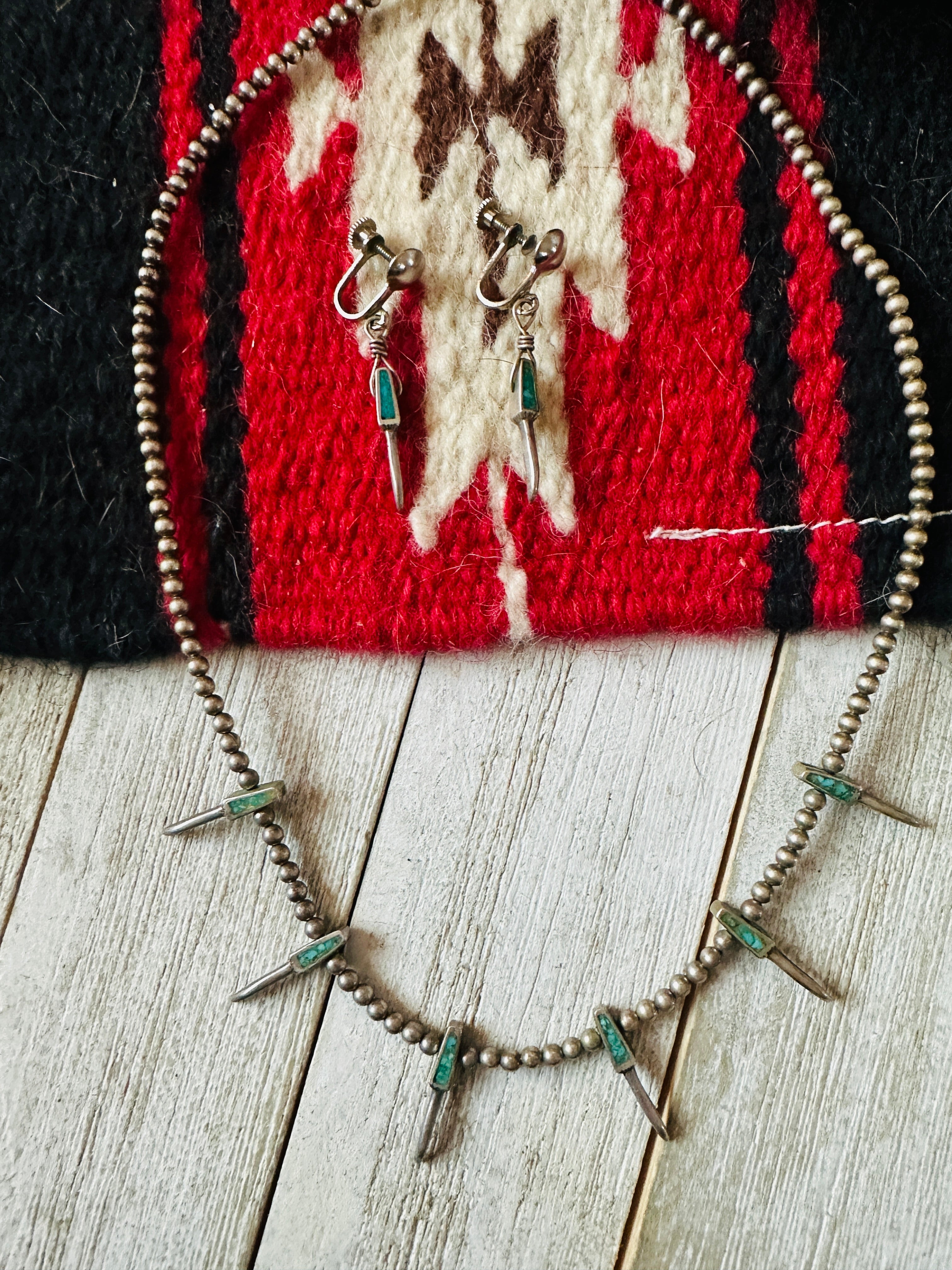 Vintage Old Pawn Navajo Turquoise & Sterling Silver Necklace Set ...