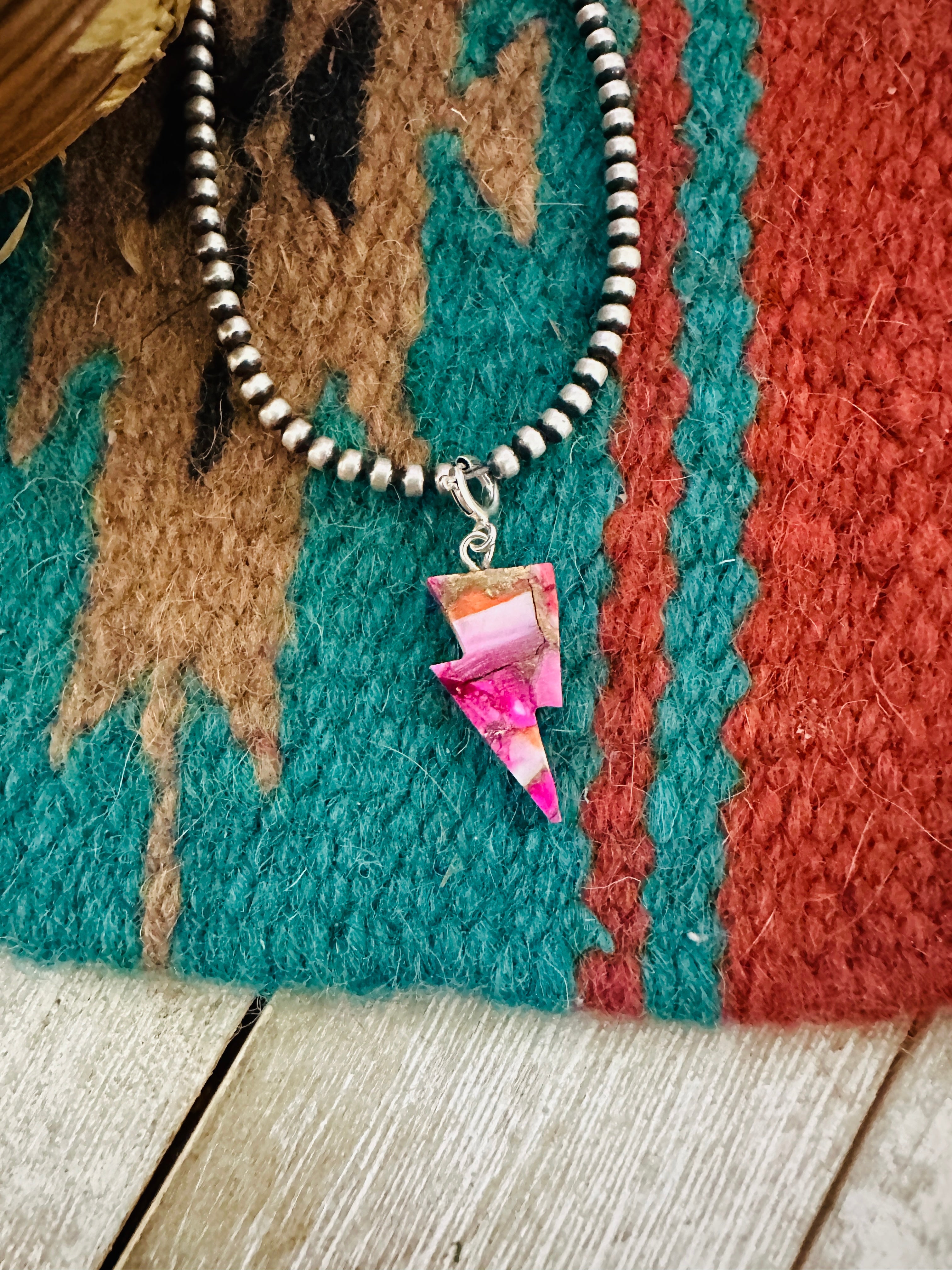 Navajo Hand Carved Pink Mojave Lightning Bolt Charm – Nizhoni Traders ...
